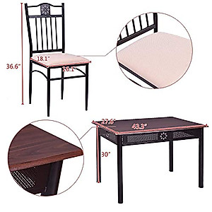 Casart 5 PCS Dining Table and Chairs Set Vintage Retro Wood Top Metal Frame Padded Seat Dining Table Set Home Kitchen Dining Room Furniture