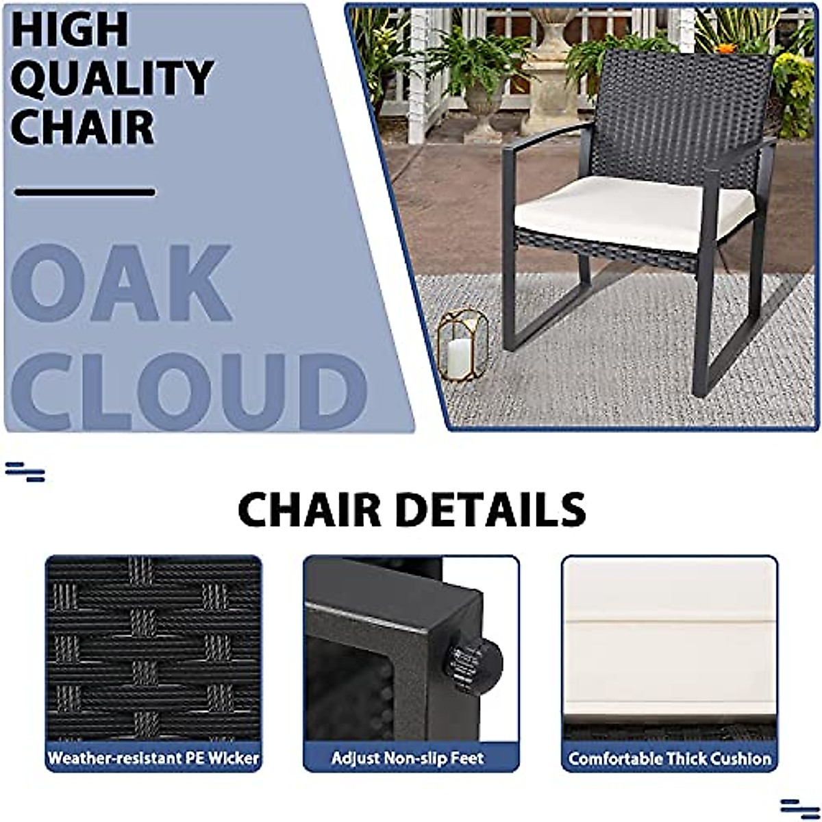 Oakmont 3 Pieces Patio Furniture Set Outdoor Conversation Furniture 2 Chairs with Glass Top Coffee Table Sets Beige Cushions Backyard, Pool, Garden