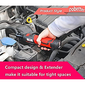 Dobetter Cordless Ratchet Wrench 3/8 Electric Ratchet Wrench Set, 55 N·m Power Ratchet Tool with (2) 2 Ah Lithium Batteries, 7 Sockets, 2 Screwdrivers, 1 Extender, 1/4 Adapter, Quick Charger -DBCRW12