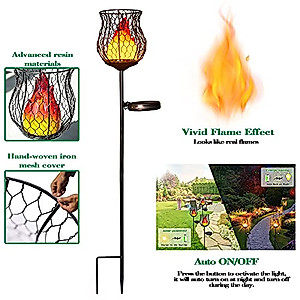 Hapjoy Torch Solar Garden Lights Outsides 2 Pack Pathyway Solar Stakes Flame Lanterns Outdoor Waterproof Garden Decor LED Flickering Light Decorations for Yard, Patio or Lawn