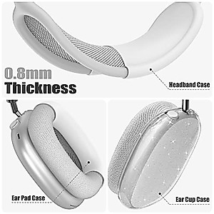 【3 in 1】 Case for AirPods Max Headphones, Clear Soft TPU Anti-Scratch Protective Case Cover, No Yellowing Transparent Accessories for Apple AirPods Max-GlitterClear