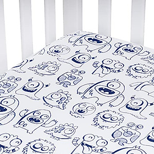 Andi Mae Crib Sheet - Blue Monsters - 100% Jersey Cotton - Fits Standard Crib or Toddler Mattresses