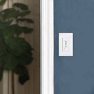 Maxxima Dimmer Electrical Light Switch - Featuring Blue Indicator Light, LED Compatible, 3-Way/Single Pole Use, 600 Watt Max, Dimmable Lamp and Lighting Control, Wall Plate Included - 2 Pack