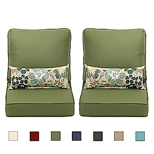 Aoodor 23” x 25.6” Patio Furniture Outdoor Deep Seat Single Chair Sofa Cushion Back Olefin Fabric Slipcover Sponge Foam - Green Color Set of 2 (2 Back 2 Seater 2 Pillow)