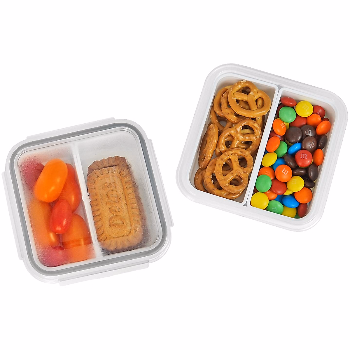 carrotez 2 Compartment Snack Containers, Portion Control Container, Small Food Storage Containers, Small Snack containers with Airtight lids, BPA Free, Stackable, Reusable, 2 PACK