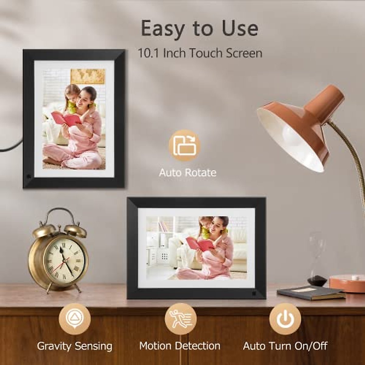 Digital Picture Frame - Benibela 10.1 Inch WiFi AI Smart Electronic Digital Photo Frame, Touch Screen, 32GB, Auto-Rotate, AI Recognition, 2 Filter Modes, Share Video via Email App USB, Wall Mountable