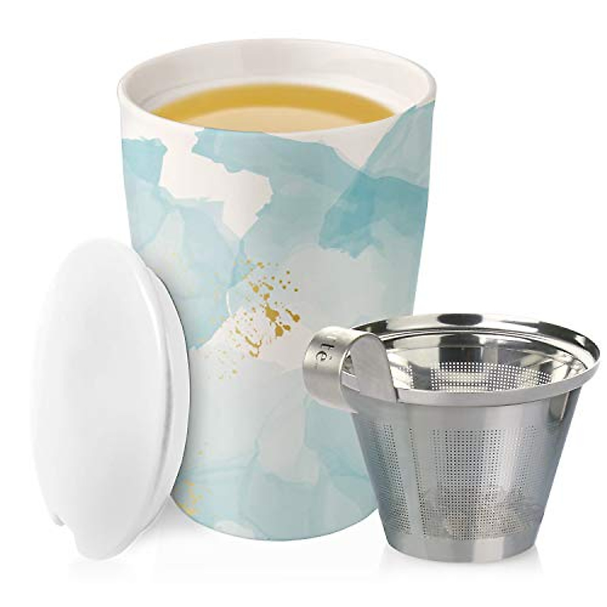 Tea Forte Kati Cup in Wellbeing, Ceramic Tea Infuser Cup with Infuser Basket and Lid for Steeping Loose Leaf Tea