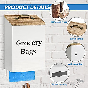 Wall Mount Grocery Plastic Bag Holder and Dispenser for Plastic Bags, Grocery Bag Dispenser with Lid, Plastic Bag Holder for Grocery Bags, Plastic Bag Organizer for Kitchen and Laundry Room