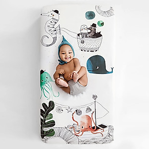 Rookie Humans 100% Cotton Sateen Fitted Crib Sheet: Underwater Love. Modern Nursery, Use as a Photo Background for Your Baby Pictures. Standard Crib Size (52 x 28 inches) Ocean Themed Baby Crib Sheet