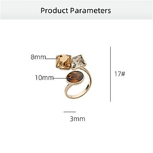 Geometric Crystal Statement Adjustable Open Ring for Women Girls Stacking Bezel Round Princess Cut Cube CZ Art Deco Finger Rings Comfort Fit Fashion Birthday Wedding Christmas Jewelry Gift Size8-10