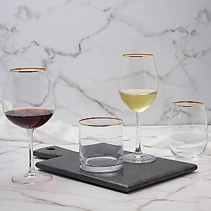 Mikasa Julie Gold Set of 4 White Wine Glasses, 16.5-Ounce, Clear