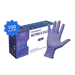 Amerisano Medical Exams Nitrile Gloves|510(k), Disposable, Latex & Powder Free, 4 mil, |Box of 300, Medium|Purple (100, Medium)