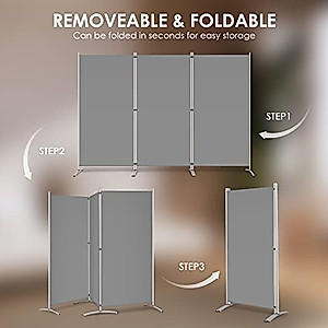 RANTILA 3 Panel Room Divider, 6 Ft Tall Folding Privacy Screen Freestanding Room Partition Wall Dividers, 102''W x 20''D x 71''H, Grey