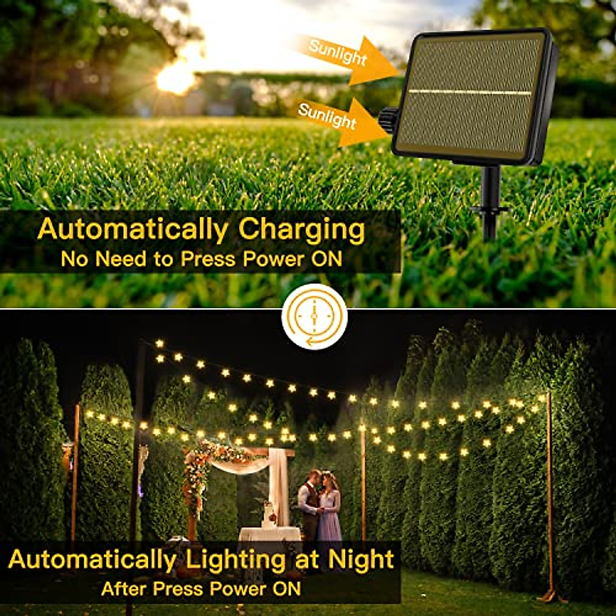 Ollny Solar Christmas Lights, Solar Star String Lights 50LED 25FT Warm White & Multicolor Outdoor Patio Lights, with Remote 11Modes Memory Waterproof Timer for Christmas Garden Fence Yard Decorations