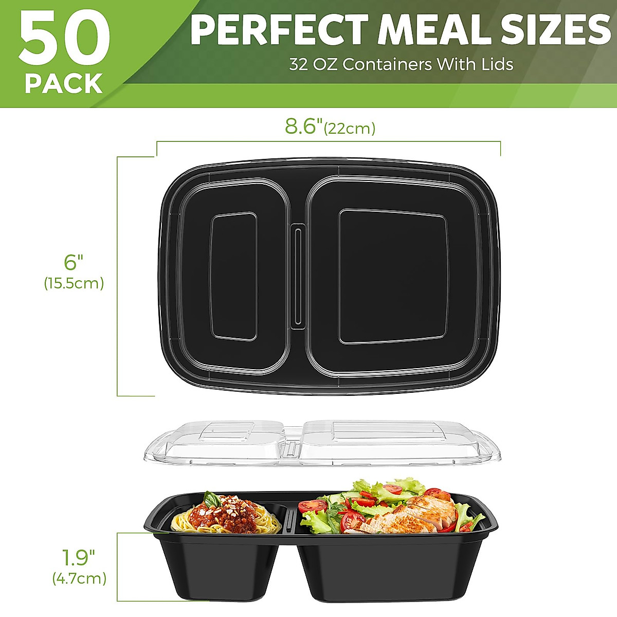 Glotoch 50 Pack 32OZ【2024 Upgrade】Meal Prep Container Microwave Safe,Extra Large &Thick Food Storage Containers With Lids,Durable Bento Boxes BPA-free, Stackable,Dishwasher/Freezer Safe