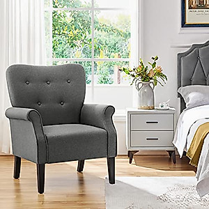 Yaheetech Modern Armchair, Mid Century Accent Chair with Sturdy Wood Legs and High Back for Small Space, Upholstered Fabric Sofa Club Chair for Living Room/Bedroom/Office, Dark Gray