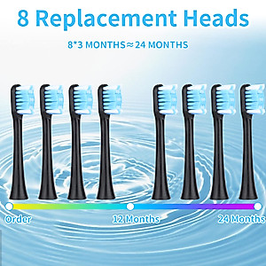 FROMSIJOE Sonic Electric Toothbrush,Ultra Whitening Toothbrush with 8 Brush Heads & Travel Case,3 Modes,2 Minutes Smart Timer,3 Hours Fast Charge for 30 Days-8 Dupont Brush Heads Included-Black