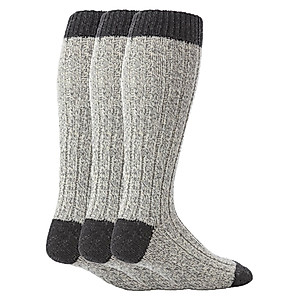 Workforce - 3 Pairs Mens Extra Long Knee High Thick Warm Wool Rich Knitted Boot Socks (WFH0035GRY)