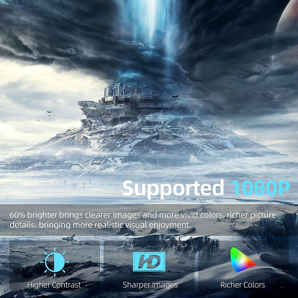 Mini Projector, Nasin Video Projector 1080P Supported Portable Outdoor Movie Projector Home Theater Projector Compatible with TV Stick/iOS/Android Phone/Laptop, HDMI/USB