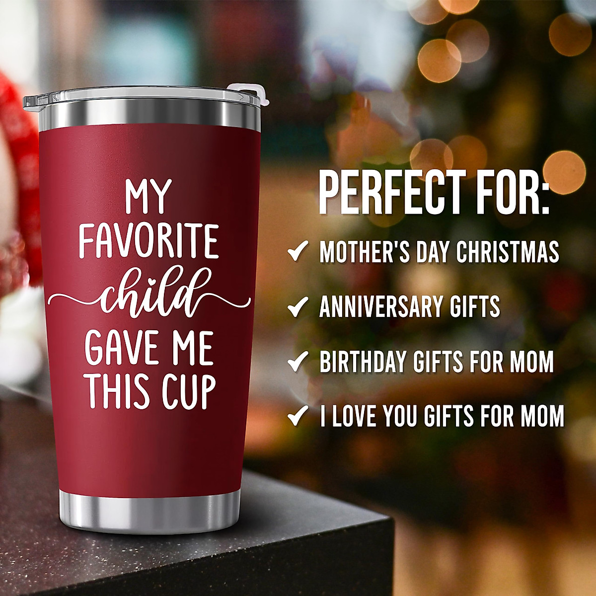 Mothers Day Gifts For Mom From Son, Daughter - Mothers Day Gift Ideas Funny - Great Mothers Day I Love You Gag Gift, Best Birthday Present for Mother-In-Law, Stepmom, Bonus Mom - Red Tumbler Cup 20oz