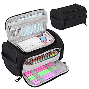 LABUK Pencil Case, Black Big Capacity Pencil Pouch, Stationery Bag School College Office Organizer for Teens Girls Men Women Adults Students Preppy
