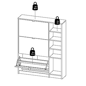 Pemberly Row Modern Engineered Wood Multi-Color 3 Drawer Shoe Cabinet & Door