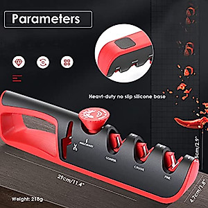 4 in 1 Manual Knife Sharpener for Kitchen Knives & Scissors - Adjustable Sharpening Tool with Tungsten Steel Diamond Ceramic Slot Helps Restore Knife or Shears Blades Women's Day Presents