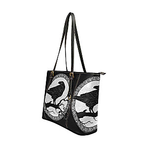 InterestPrint Tote Bags Women's PU Leather Handbags Ladies Shoulder Bag Black Crow