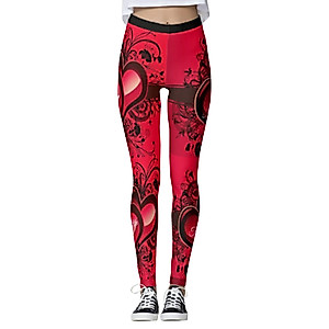 Bblulu Valentines Day Running Leggings, Soft Heart Love Couple Sweet Leggings High Waisted Heart Pants High Waist Yoga Pants