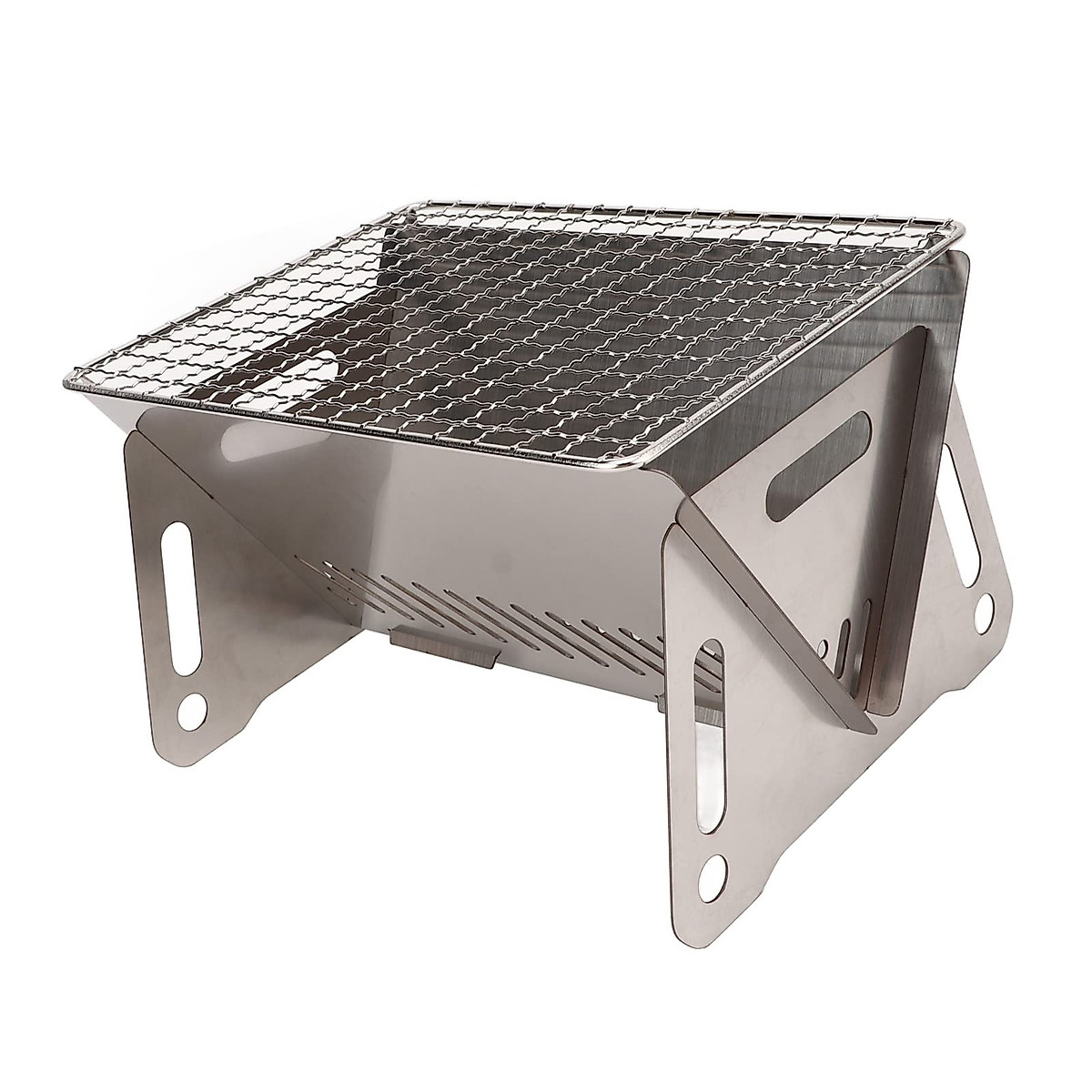 Topyond Foldable BBQ Grill, Portable Stainless Steel Charcoal Grill with Ventilation Holes, Heat Resistant Campfire Grill for Outdoor Cooking, Camping, Patio Use