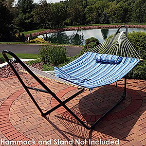 Sunnydaze Polyester Quilted Hammock Pad and Pillow Set Only - Durable Outdoor Rope Hammock Accessories - Replacement Hammock Pad - Breakwater Stripe