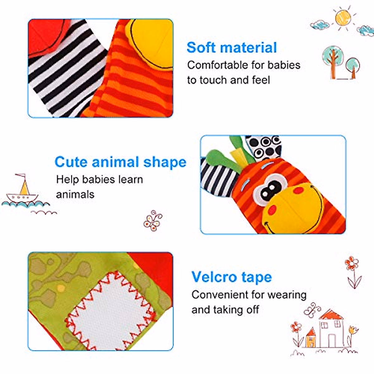 FancyWhoop Baby Socks Toys Wrist Rattle and Foot Finder 8 PCS Developmental Early Educational Toys Set Gift for Infant Newborn Girl Boy 0-3 3-6 Months