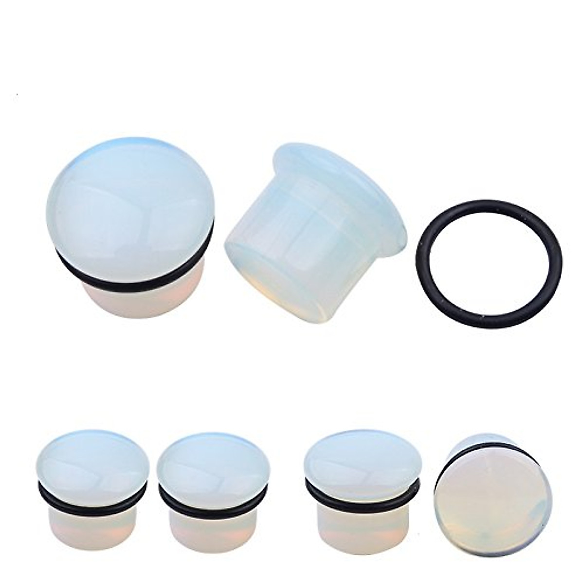2 Pairs Set Clear Opalite Moonstone Tiger Eye Ear Plugs Expander With O-Ring Body Piercing (Plug gauge=5mm(4G))