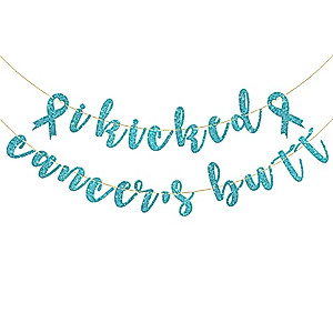 Halodete I Kicked Cancer's Butt Banner, Beat Cancer, A New Beginning, Free Party Decorations, Sky Blue Glitter