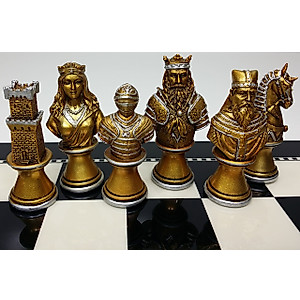 Medieval Times Crusades Knight Chess Men Set Gold & Silver Busts - NO Board