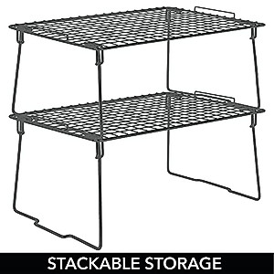 mDesign Farmhouse Metal Stacking Storage Shelf - Closet, Cabinet, Countertop 2-Tier Raised Organizer - for Bedrooms, Bathrooms, Entryways, Hallways - 2 Pack - Graphite Gray
