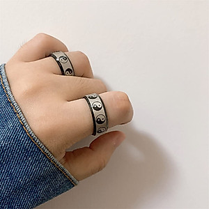 Yin Yang Tai Chi Chunky Thick Stainless Steel Band Rings for Women Men Personalized Faith Statement Iternity Couple Rings Black Enameled Chinese Taoist Nine Syllable Mantra Ring Matted Finshed Dad Boyfriend Christmas New Year Birthday (6)