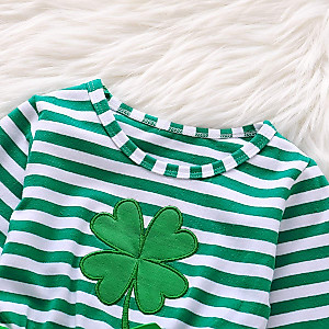 St Patricks Day Outfits Toddler Baby Girls Clover Dress Striped Long Sleeve Mesh Tutu Skirts with Headband 2PCS Set (Green, 3-4 Years)