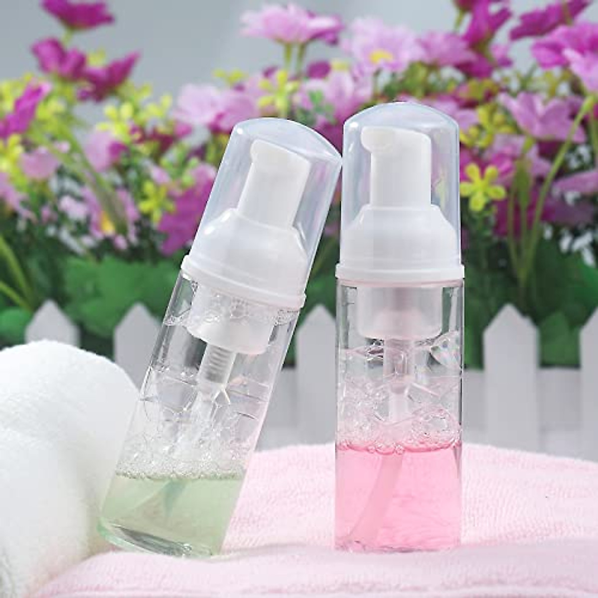 35 Pack Plastic Foam Bottles Travel Soap Dispenser Bottles with Pump Mini Liquid Foaming Soap Bottles for Refillable Hand Sanitizer Lash Cleanser Shampoo Castile Clear(2 oz)