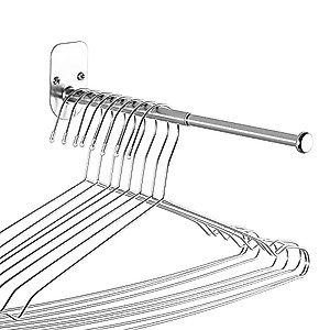 2-Section Stainless Steel Clothes Hanger Storage, Retractable Space Saving Clothes Hanger Storage Organizer, Wall Mount Clothes Rack Organizer, Adhesive or Drilling Installation(Length 10.6") 1