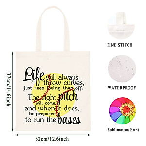 WCGXKO Softball Gift Softball Player Inspirational Gift Life Will Always Throw Curves Softball Theme Makeup Bag (Throw Curves tote)