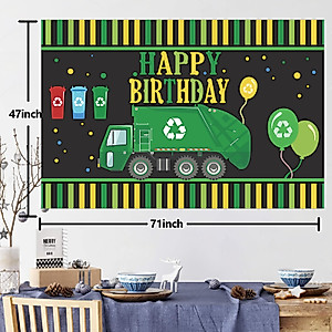 Garbage Truck Trash Trucks Happy Birthday Banner BackdropWaste Management Recycling Bin Theme Decor Decorations for 1st Birthday Party Baby Shower Supplies Favors Background Photo Booth Props Flag