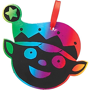 Baker Ross AX395 Christmas Elf Scratch Art - Pack of 10, Magic Scratch Art and Craft Kits for Kids Xmas Eve Activities