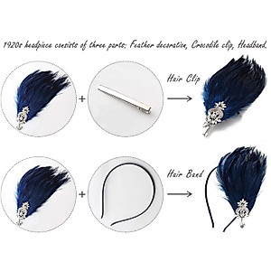 SWEETV 1920s Feather Headpiece Flapper Headband, Roaring 20s Hair Accessories Great Gatsby Hair Clip Black