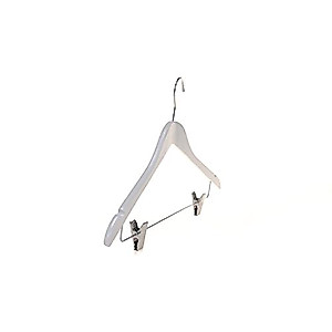 Quality Wooden Skirt Hangers with Clips, 10-Pack Smooth Solid Wood Pants Hangers with Durable Adjustable Metal Clips, Swivel Hook, Coat, Jacket, Blouse Suit Hangers (White, 10)
