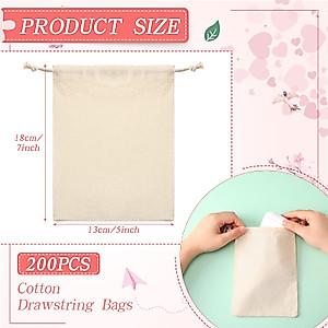 Wesnoy Reusable Cotton Drawstring Bags, 200 Pieces Muslin Bag 5 x 7 Inch for Wedding, DIY Craft, Home Party Supplies, Gift Wrap, Jewelry Pouch