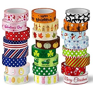 Whaline 24 Rolls Holiday Washi Tapes St. Patrick's Day Shamrock Easter Bunny 4th of July Seasonal Washi Tapes 15mm Assorted Festival Making Washi Tapes for Scrapbook Journal Art Craft, 16.4Ft