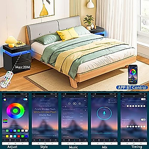 HOMMPA LED Nightstand Black Nightstand with Led Lights Modern Night Stand with 2 High Gloss Drawers Led Bedside Table Smart Nightstand for Bedroom 20.5” Tall