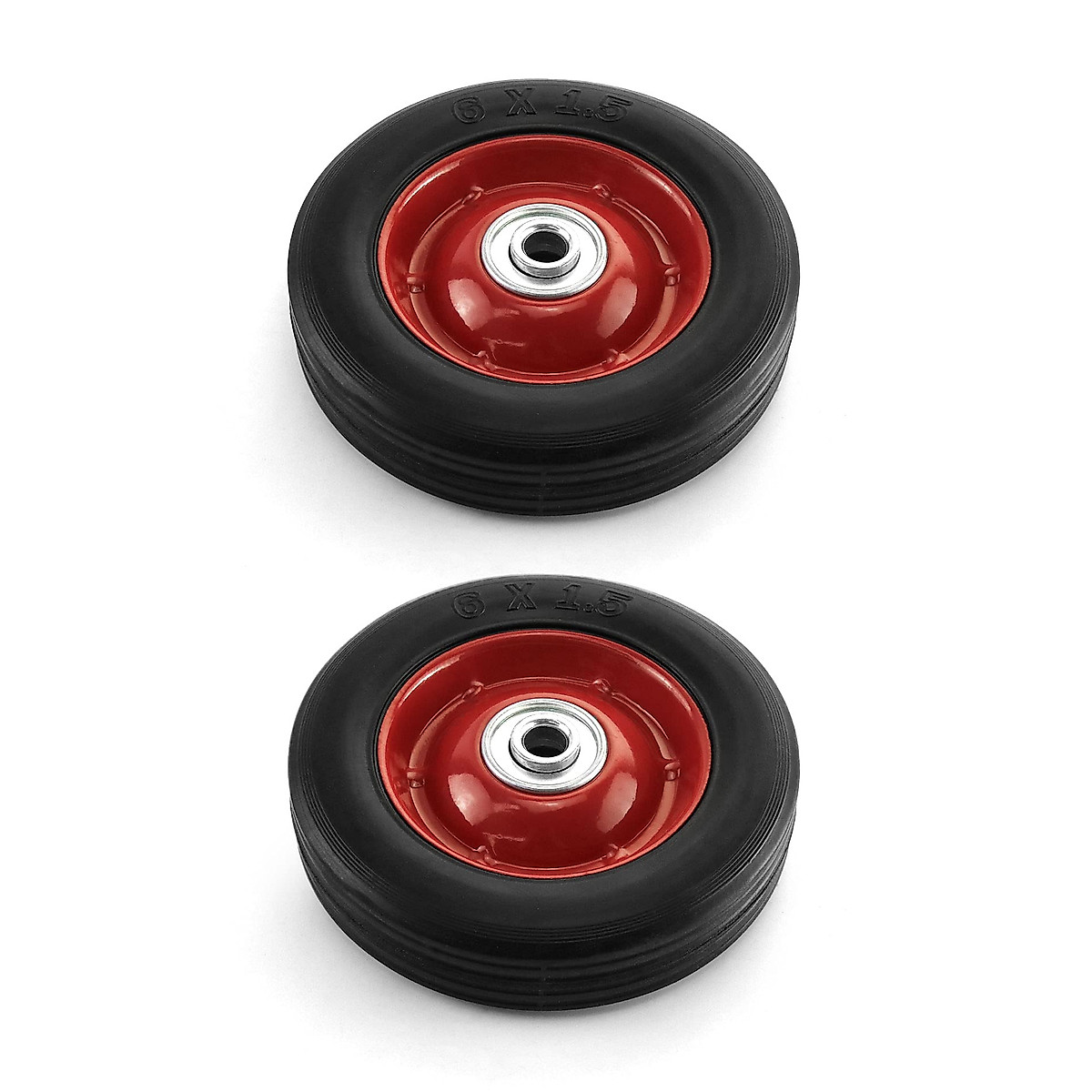 QWORK 2 Pack 6" x 1.5",1/2" Axle, Premium Rubber Wheel with Ball Bearing, Hand Truck Wheel, Capacity up to 132 lbs