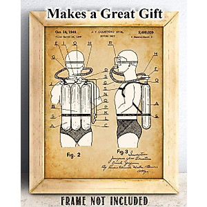 Jacques Cousteau Scuba Diving Tank Print - Great Home Beach House Wall Art, Underwater Sports Print, Marine Decorations, Great Gift for Scuba Divers, 11x14 Unframed Patent Print Poster